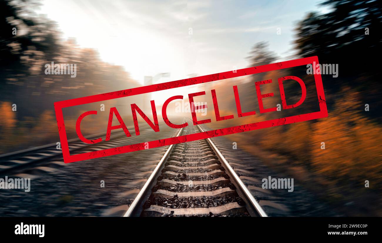 Rail road for trains in the forest. The cancellation of intercity train ...
