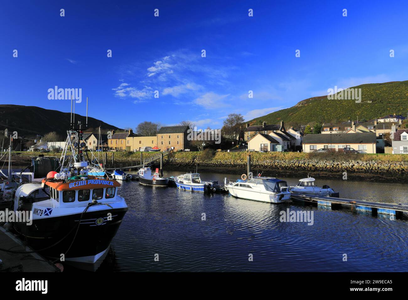 Fishing boats in the Harbour at Helmsdale village, east coast of ...