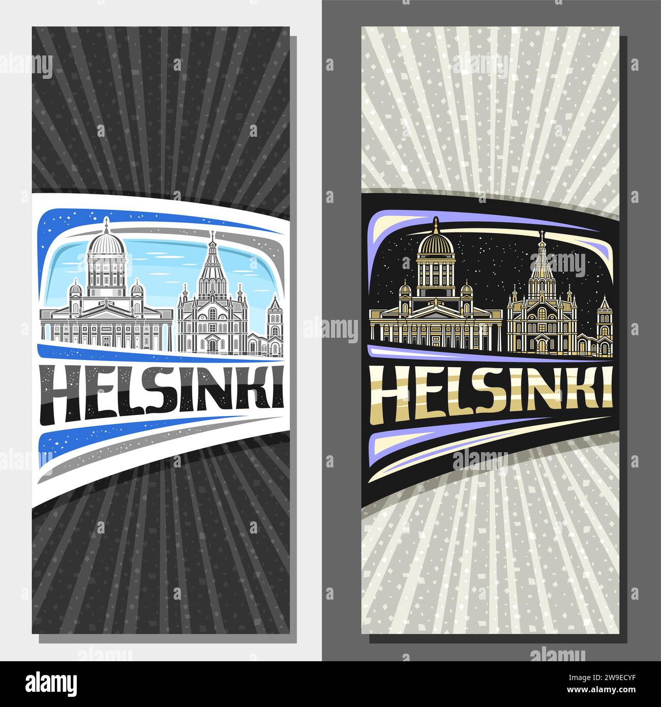 Vector vertical layouts for Helsinki, decorative leaflet with line ...