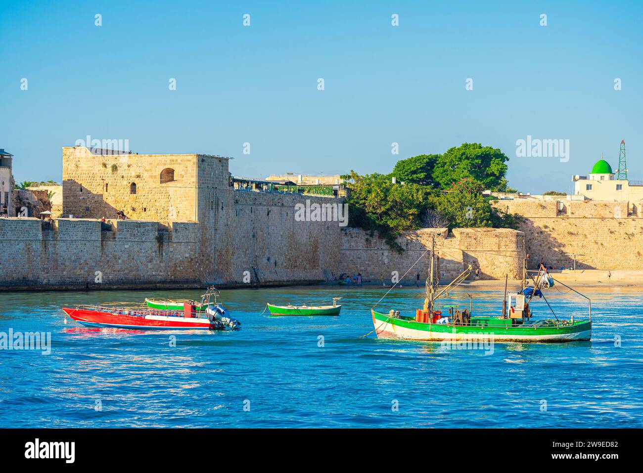 Akko or Acre city walls, a historic town in Israel. Citiscape featuring ...