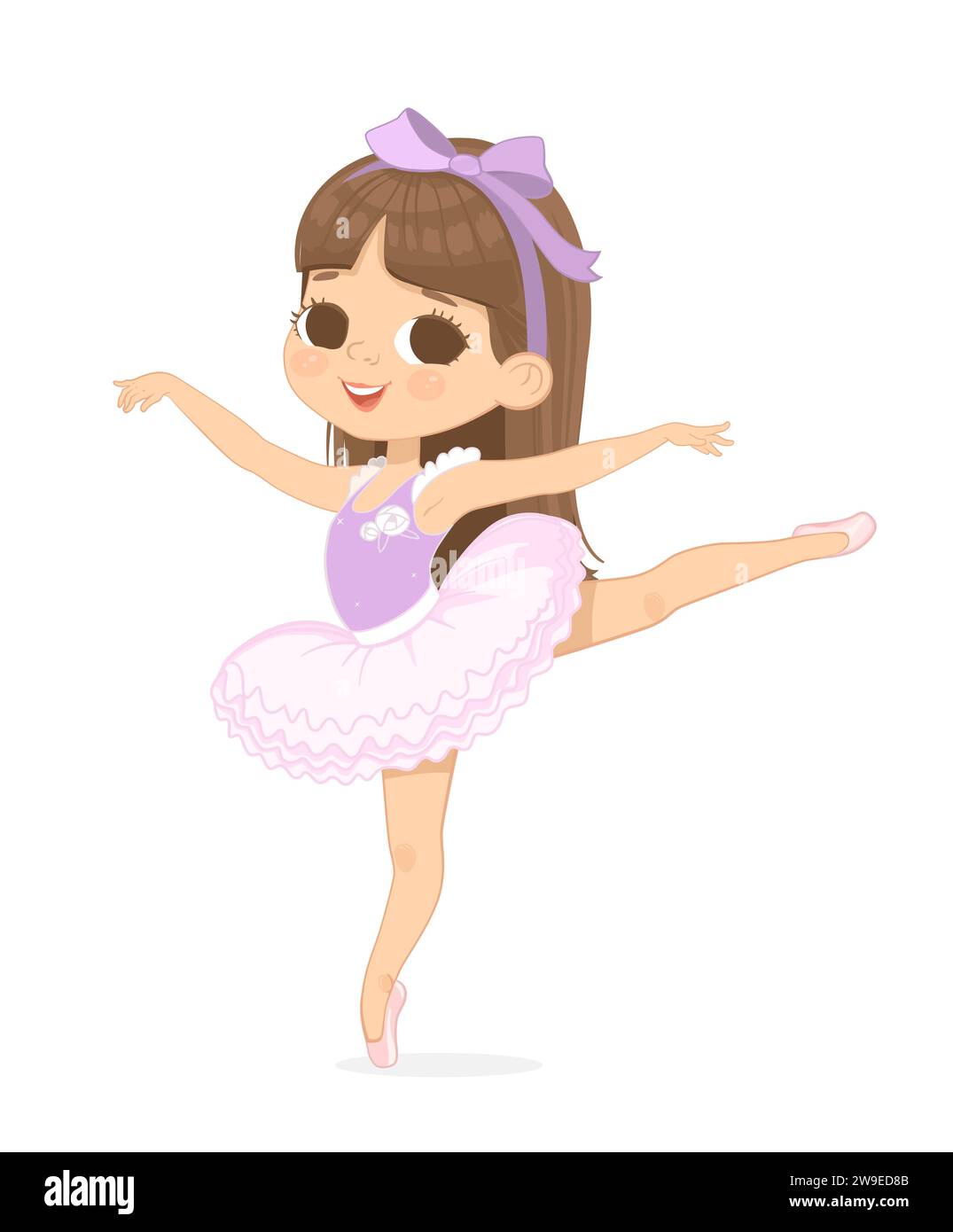 Cute Brown Hair Ballerina Girl Dancing. Little Caucasian Girl in Pink ...