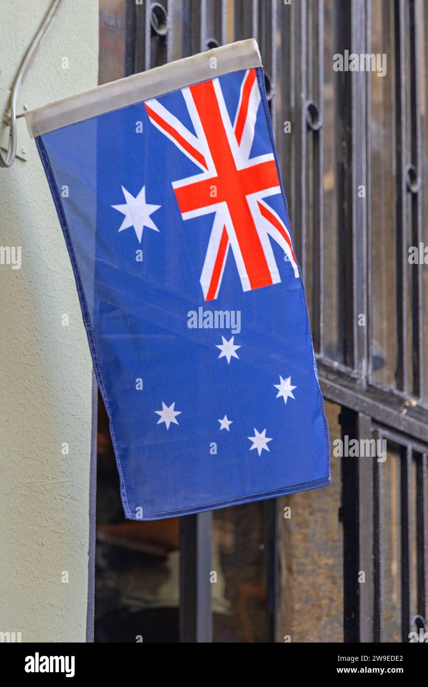 Australian Blue Ensign Flag Vertical Hanging at Building Stock Photo ...