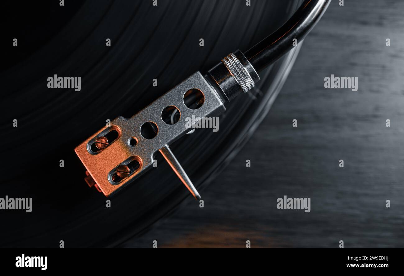 Hypnotic spin of vinyl disc. Timeless cinematic charm of analog music ...