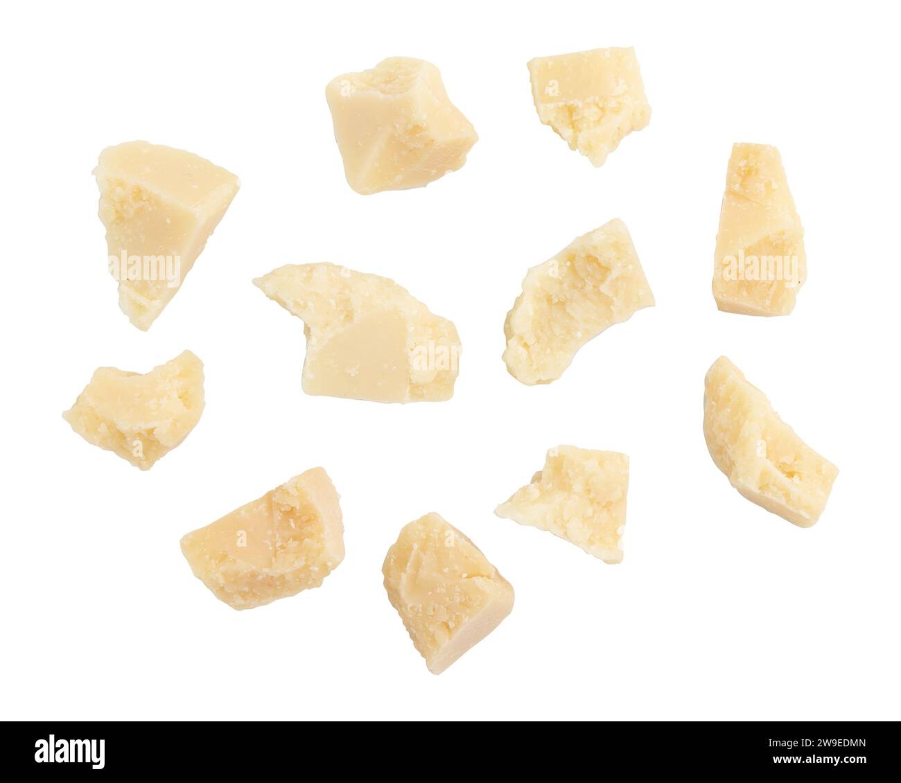pieces of delicious parmesan cheese isolated on white background with ...