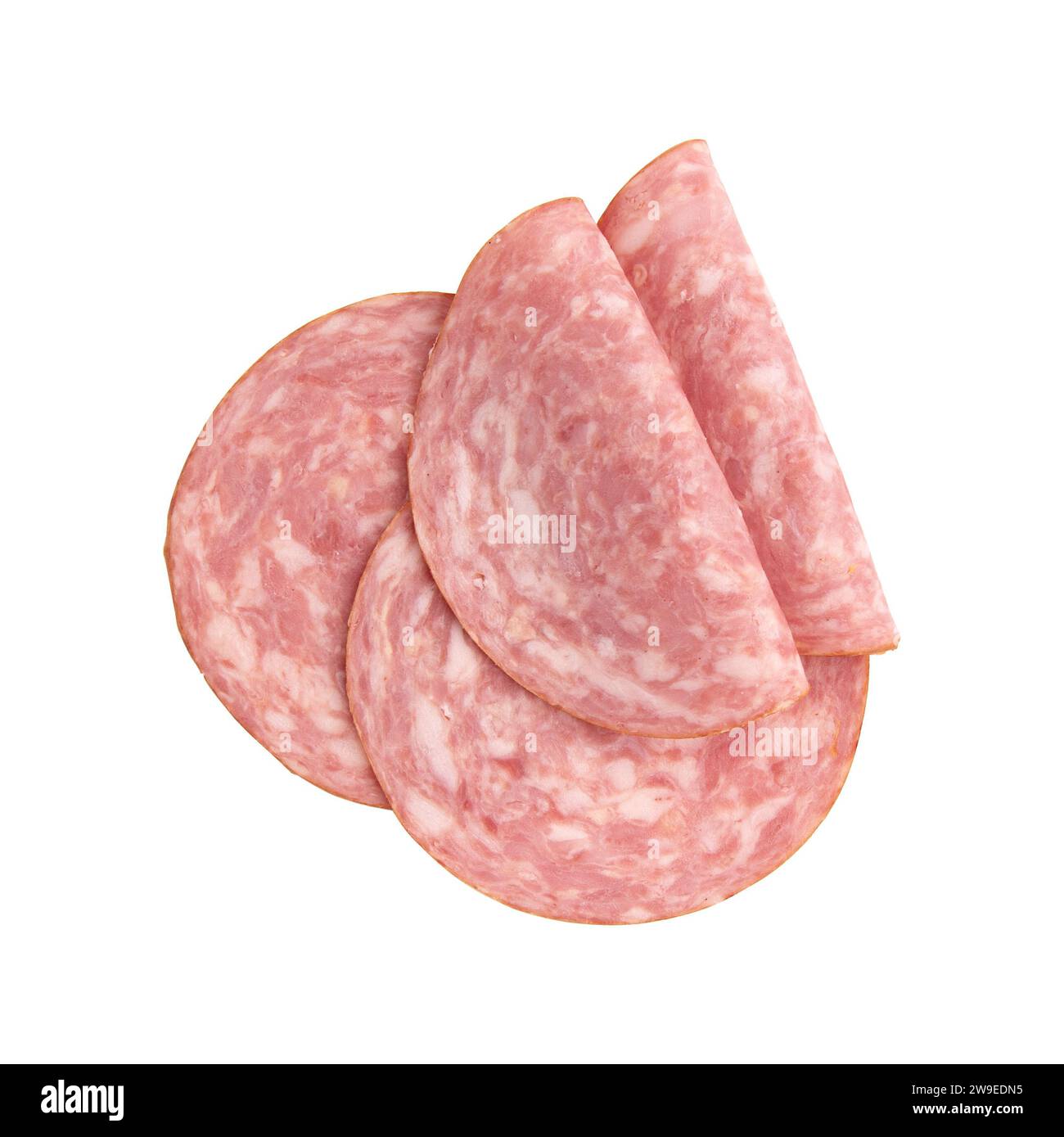 ham slices isolated on white background, four pieces of sliced sausage ...