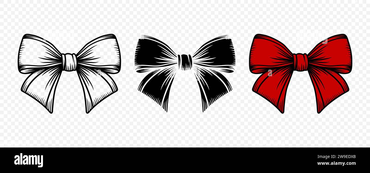 Vector Cartoon Bow Tie or Gift Bow, Cut Out and with Outline Icon Set ...