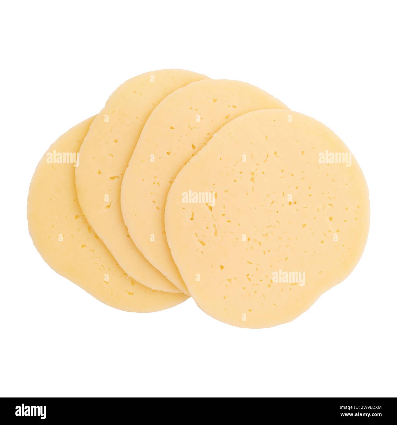 edam or salami round cheese isolated on white background, flat lay with ...