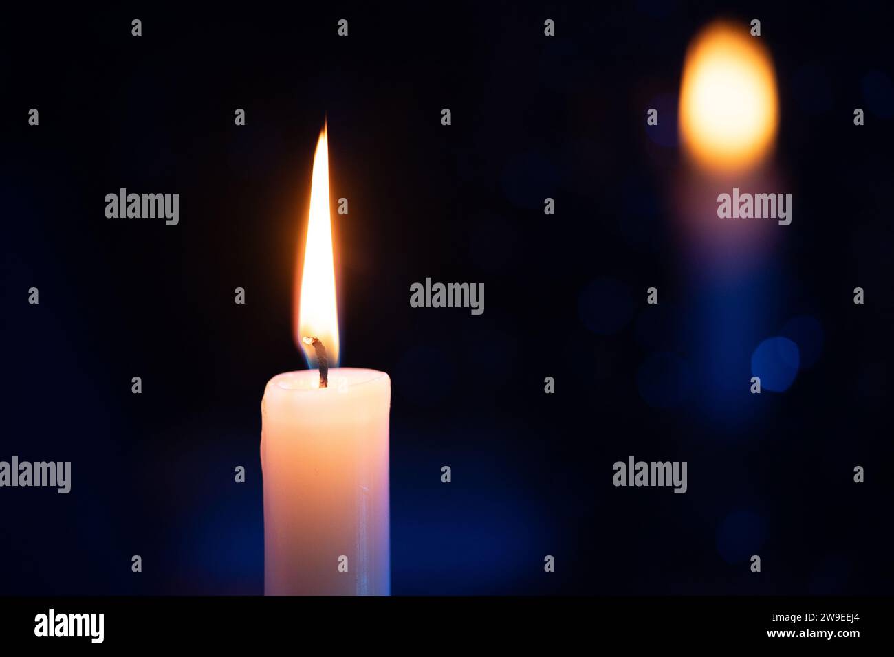 Candle background. Rainy night window, reflection of fire flame Stock ...