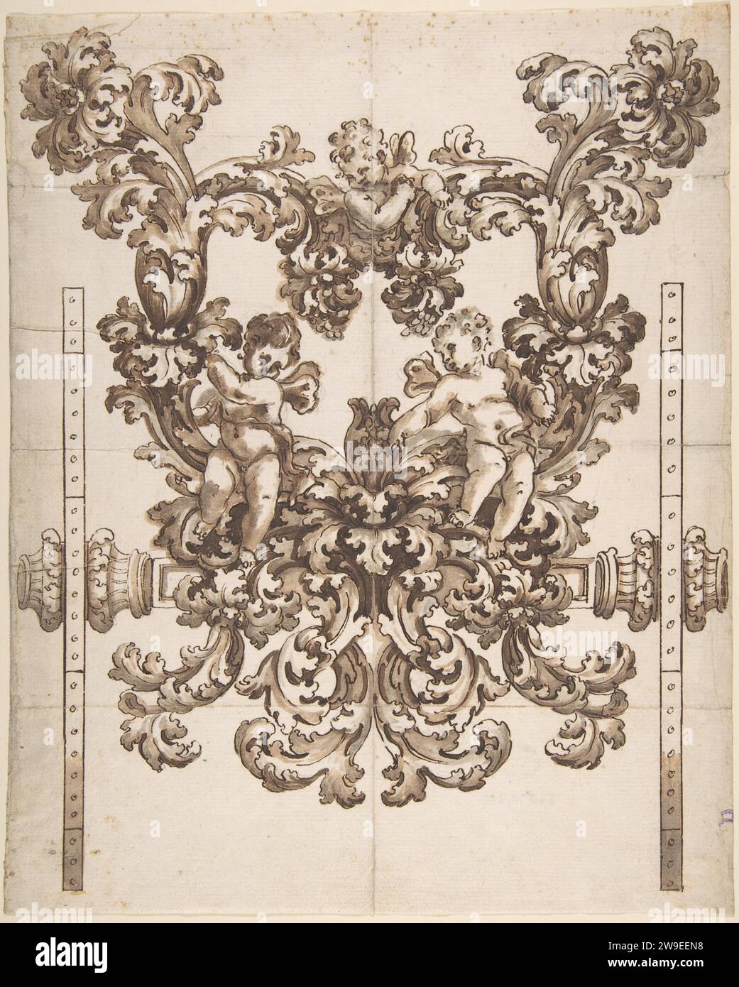 Rear View of an Elaborate Design for a Carved Wooden Carriage with ...