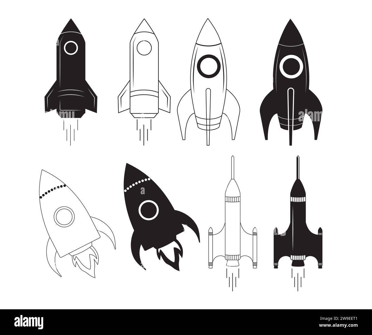 Rocket, Rocket Vector Bundle, Spaceship, Rocket Clipart, Mid Century ...