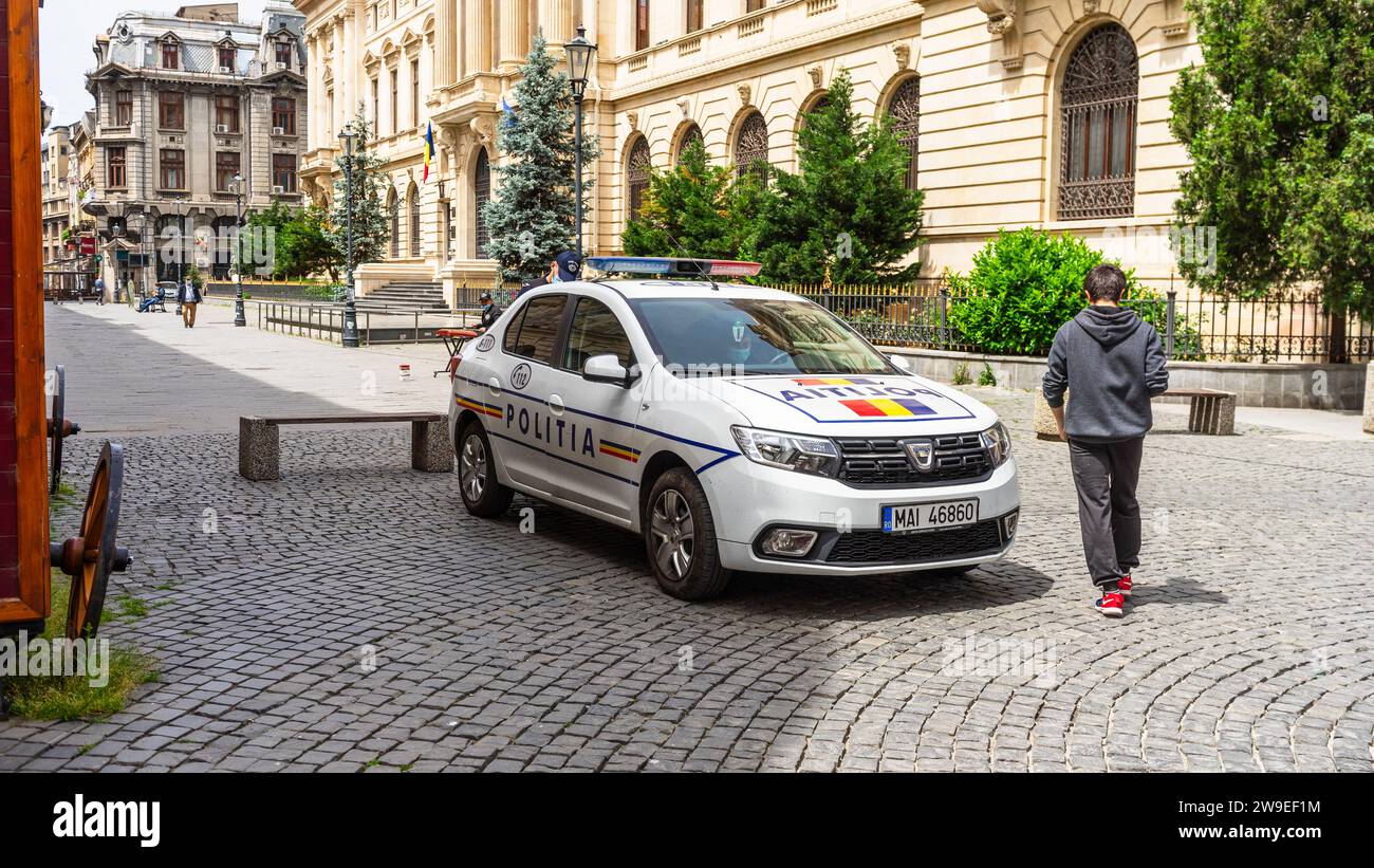 Romanian Police Car in traffic during rush hour in Bucharest Stock ...