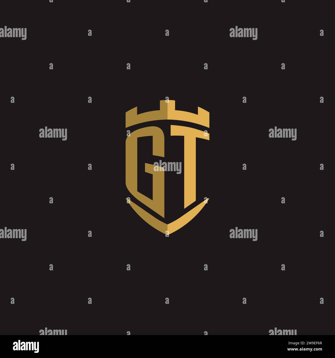 Initials GT logo monogram with shield style design vector graphic Stock ...