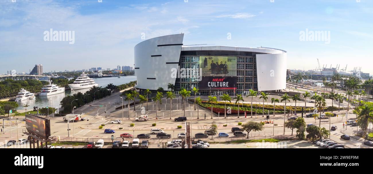 Miami, Florida, USA - 5 December 2023: Wide angle panoramic view of the ...