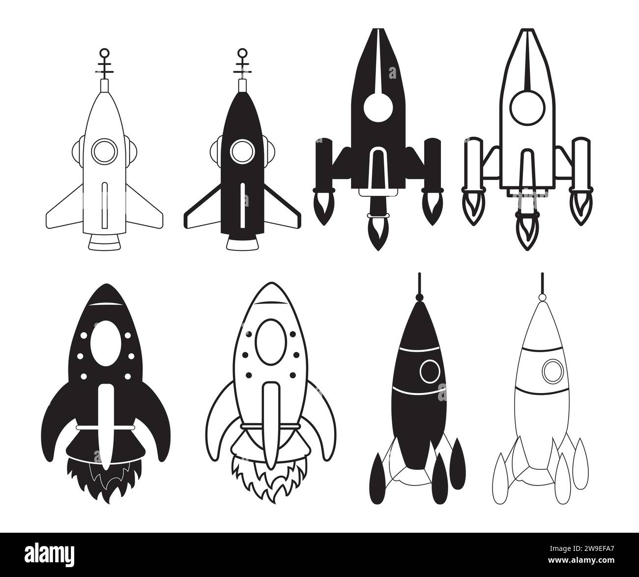 Rocket, Rocket Vector Bundle, Spaceship, Rocket Clipart, Mid Century ...
