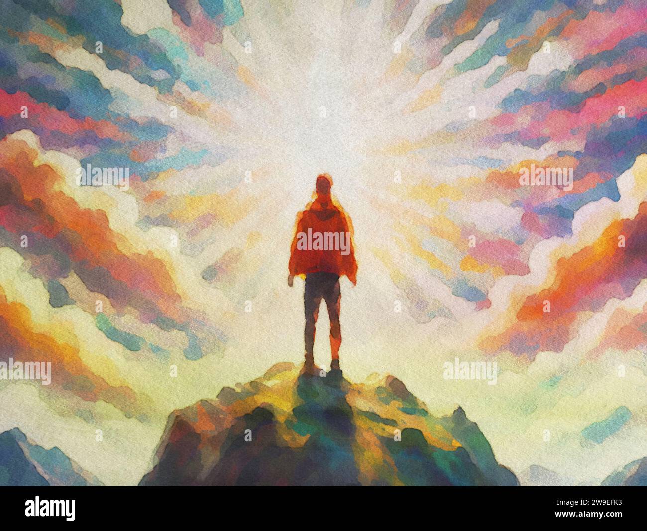 Digital watercolor art of concept of mental health - A person stand on ...