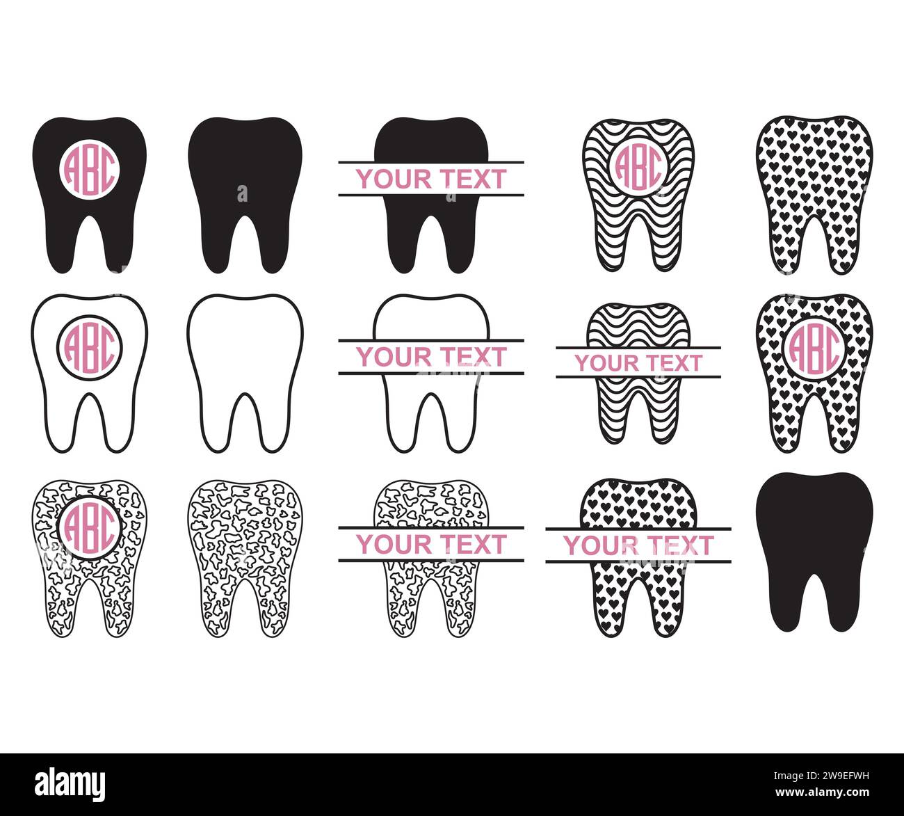 Tooth Silhouettes, Dental clipart,Tooth Monogram Vector Bundle, Tooth ...
