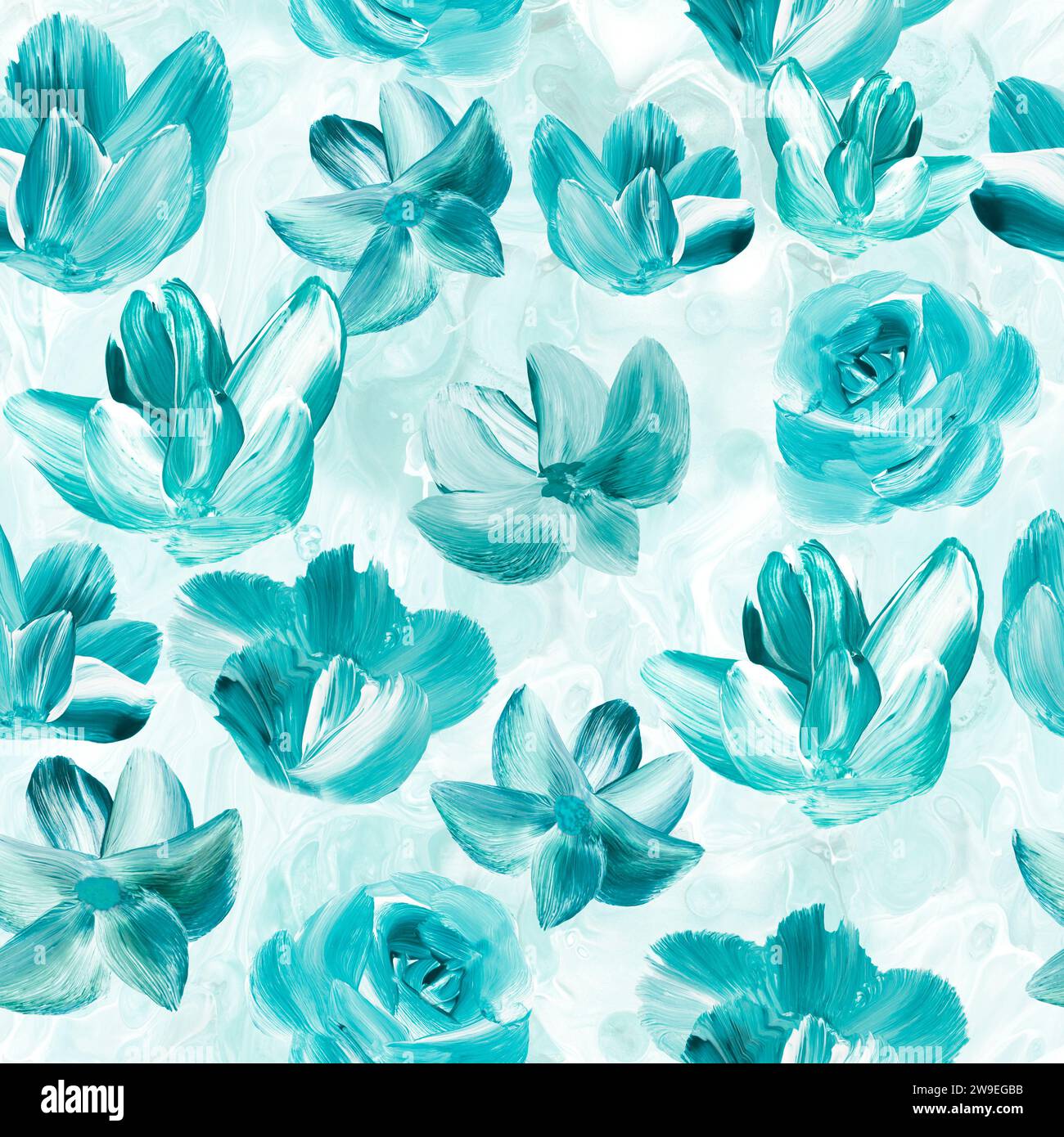 Seamless pattern of abstract turquoise flowers, original hand drawn ...