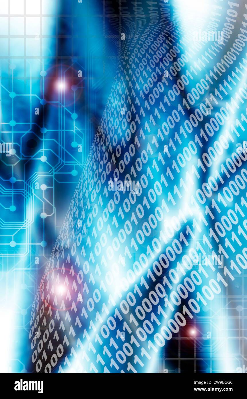 blue technology abstract background with shapes, binary numbers and ...