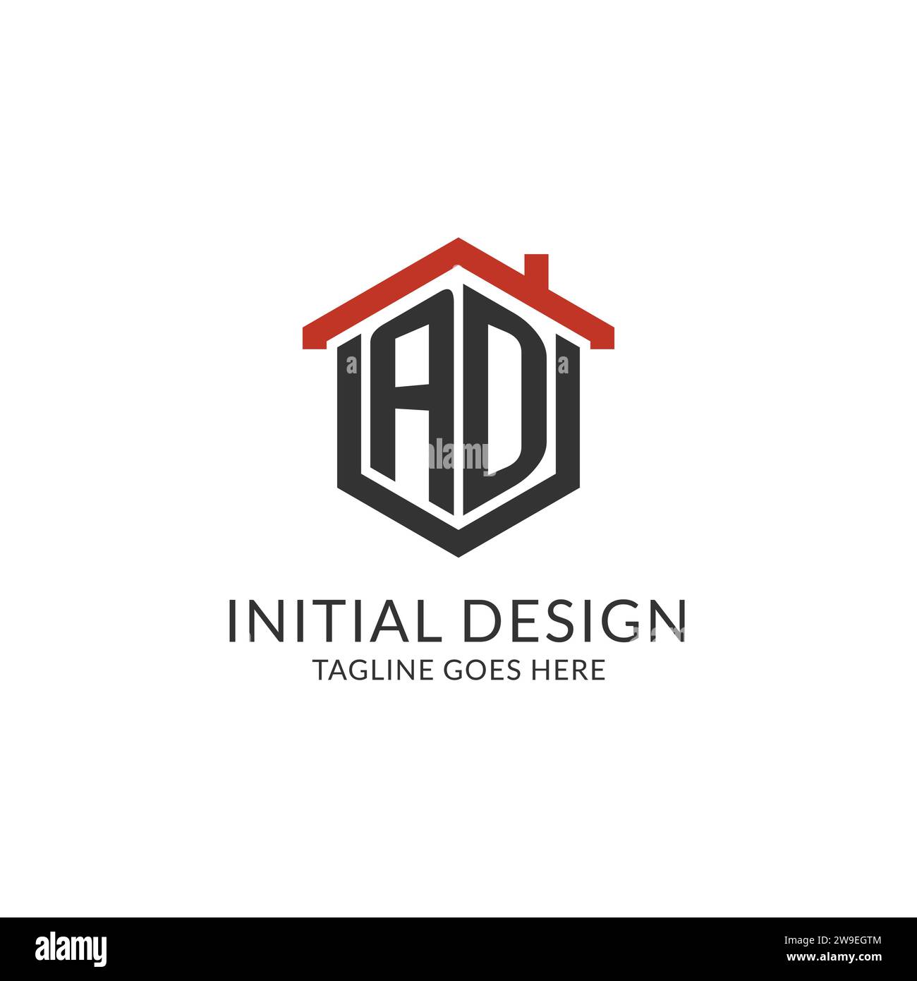 Initial logo AD monogram with home roof hexagon shape design, simple and minimal real estate ...