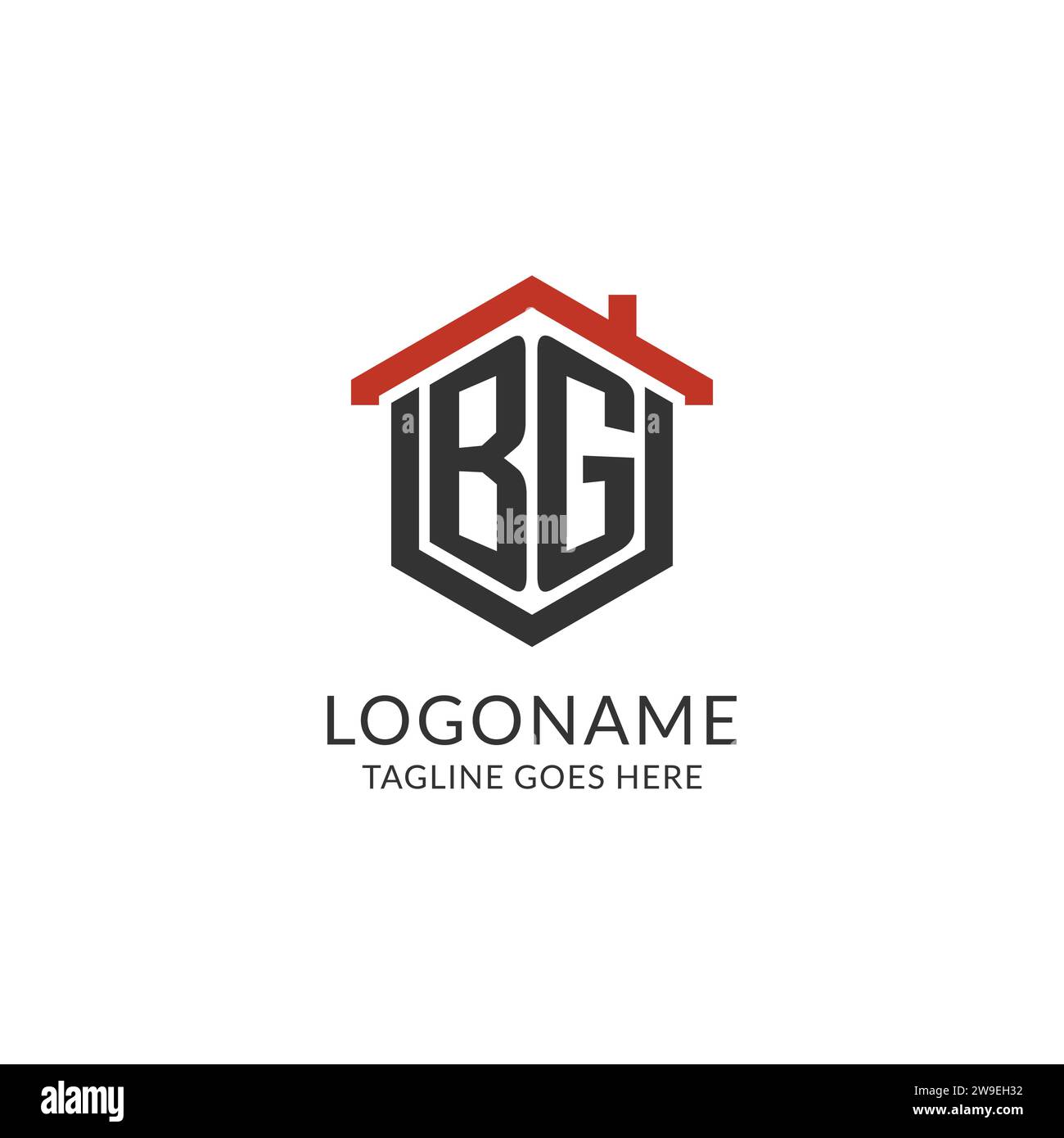 Initial logo BG monogram with home roof hexagon shape design, simple ...