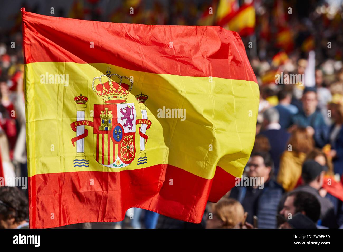 Spanish flag waving. Demonstration in Spain. Spanish emblem Stock Photo ...