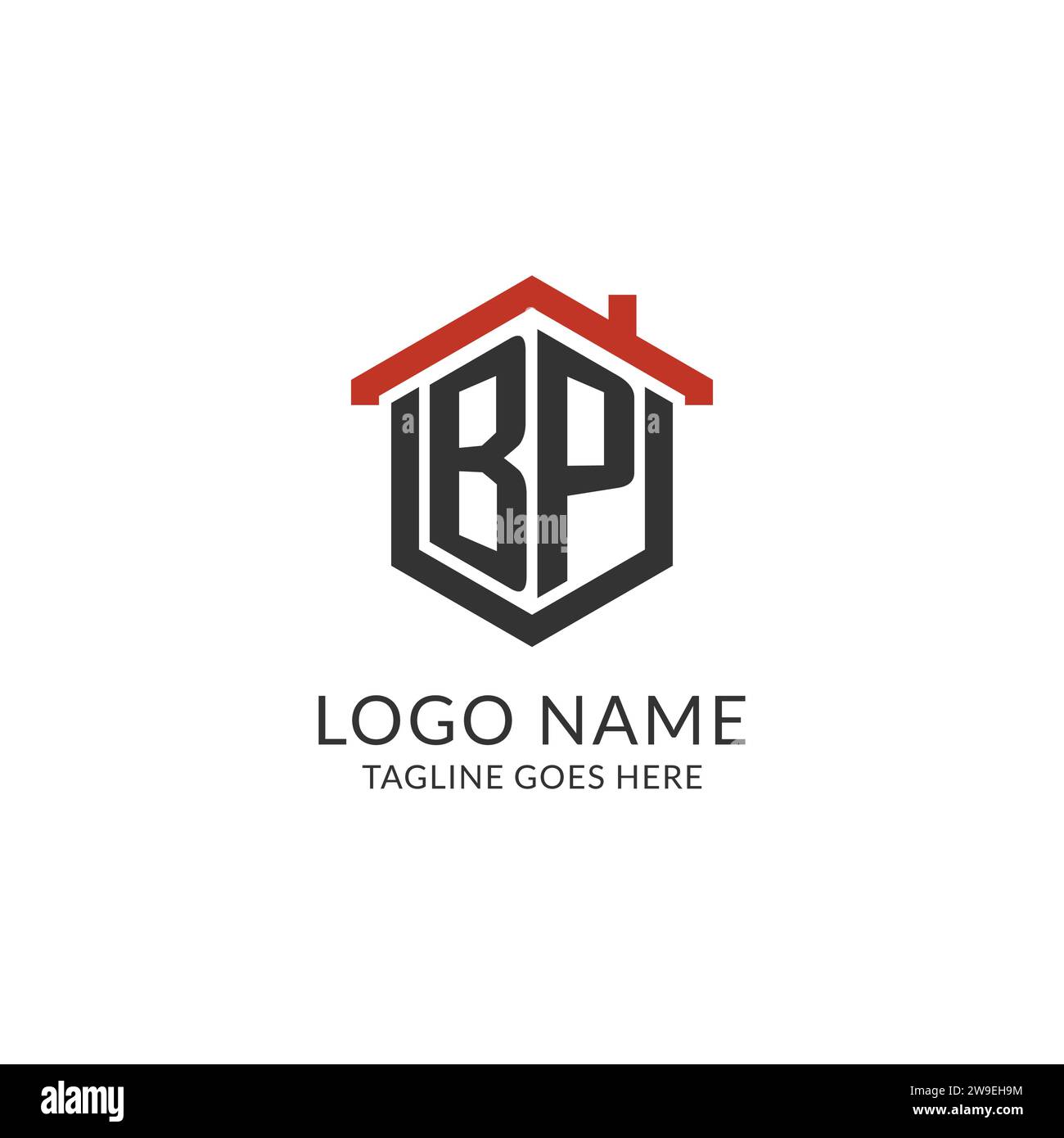 Initial logo BP monogram with home roof hexagon shape design, simple ...