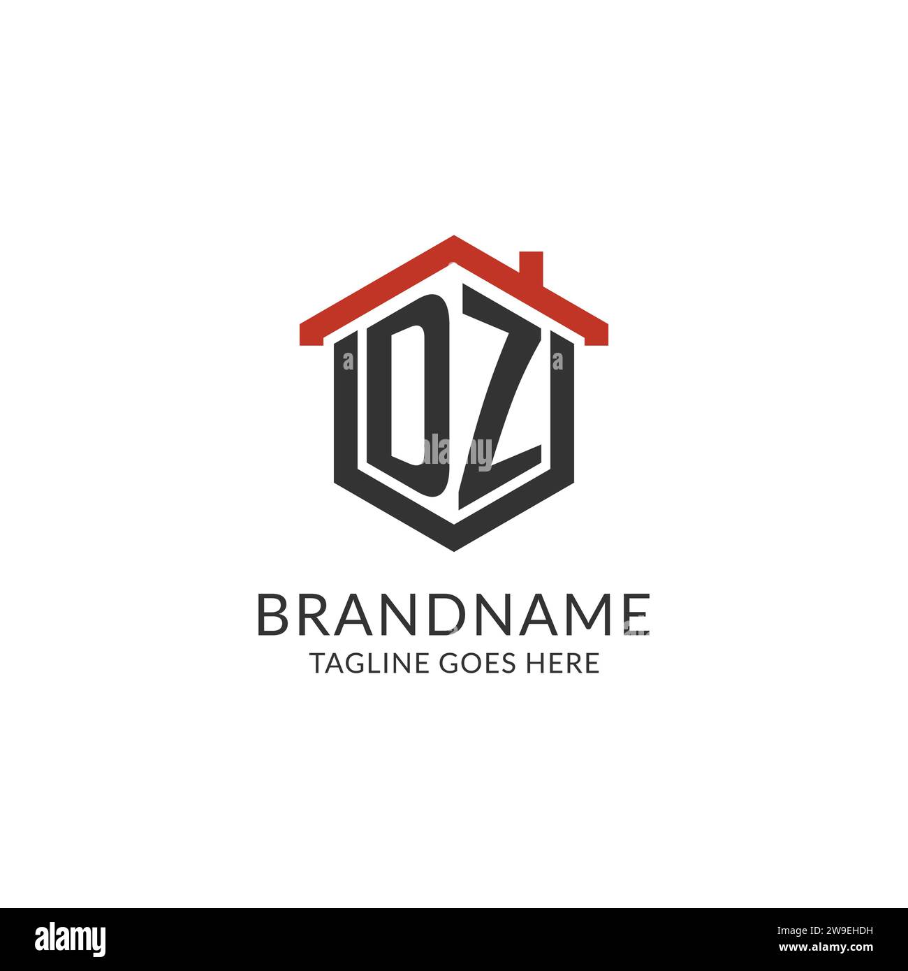 Initial logo DZ monogram with home roof hexagon shape design, simple ...