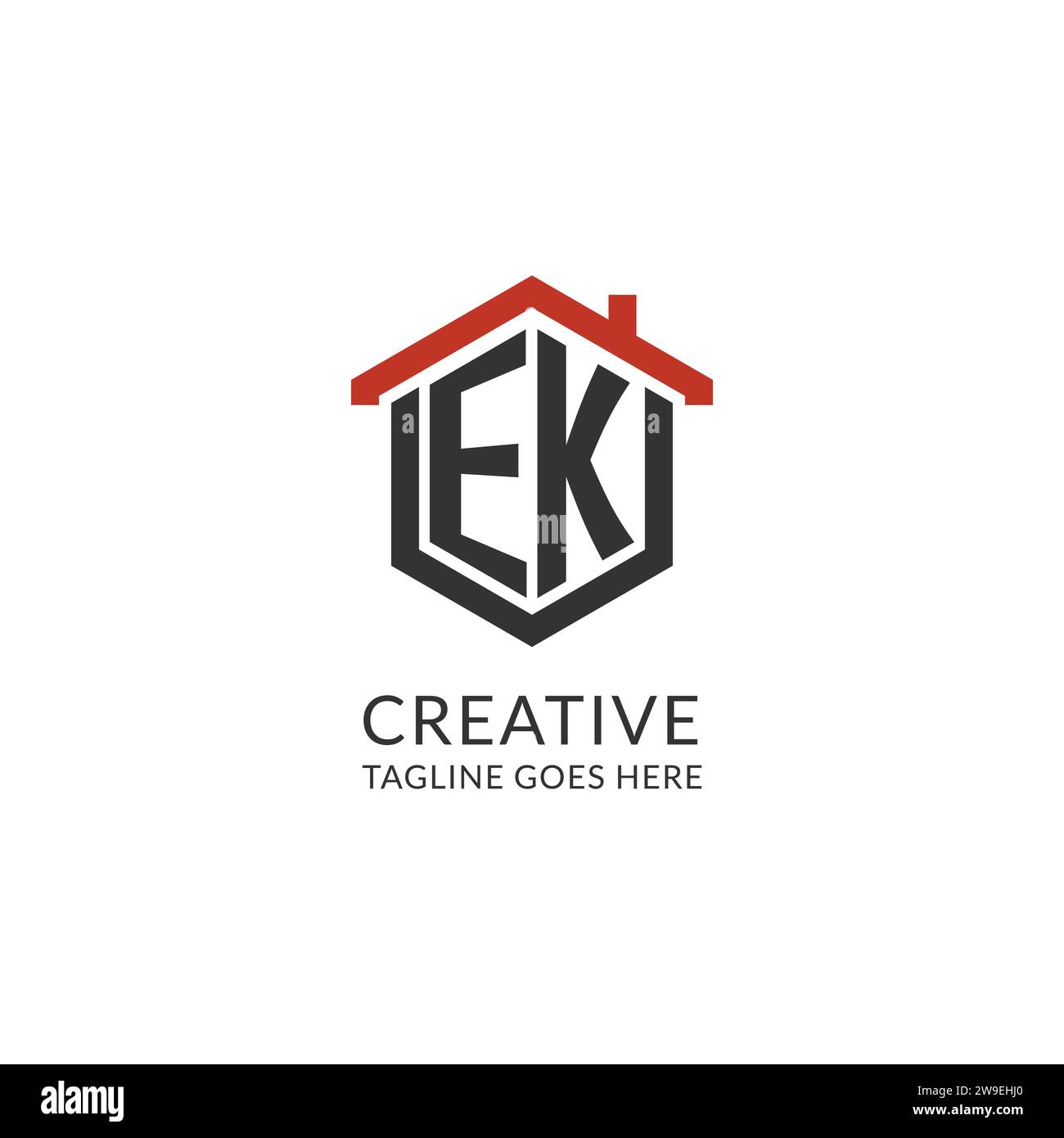 Initial logo EK monogram with home roof hexagon shape design, simple and minimal real estate ...