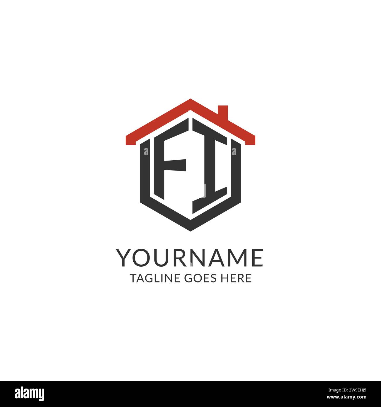 Initial logo FI monogram with home roof hexagon shape design, simple ...