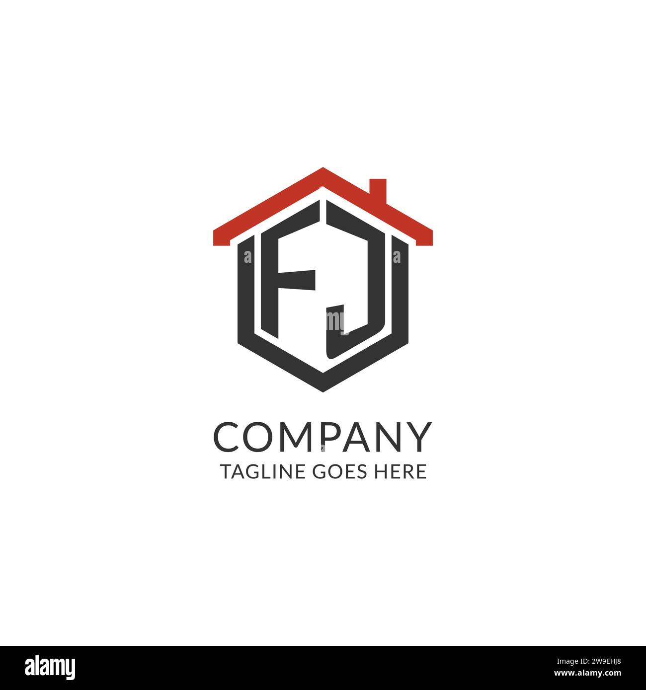 Initial logo FJ monogram with home roof hexagon shape design, simple and minimal real estate ...