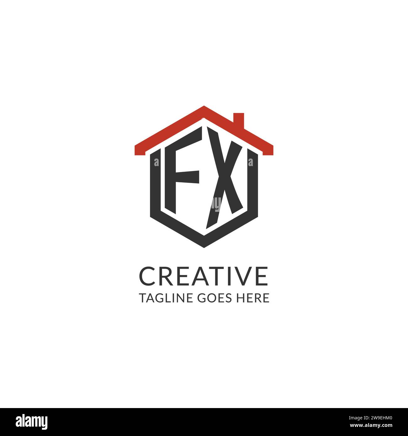 Initial logo FX monogram with home roof hexagon shape design, simple and minimal real estate ...