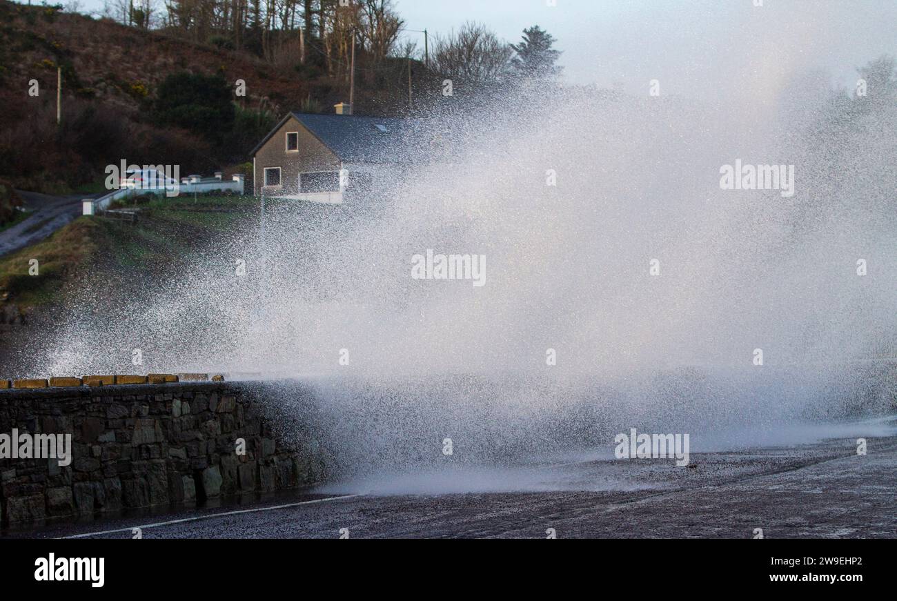 Atlantic storm waves bursting on sea defence wall Stock Photo - Alamy
