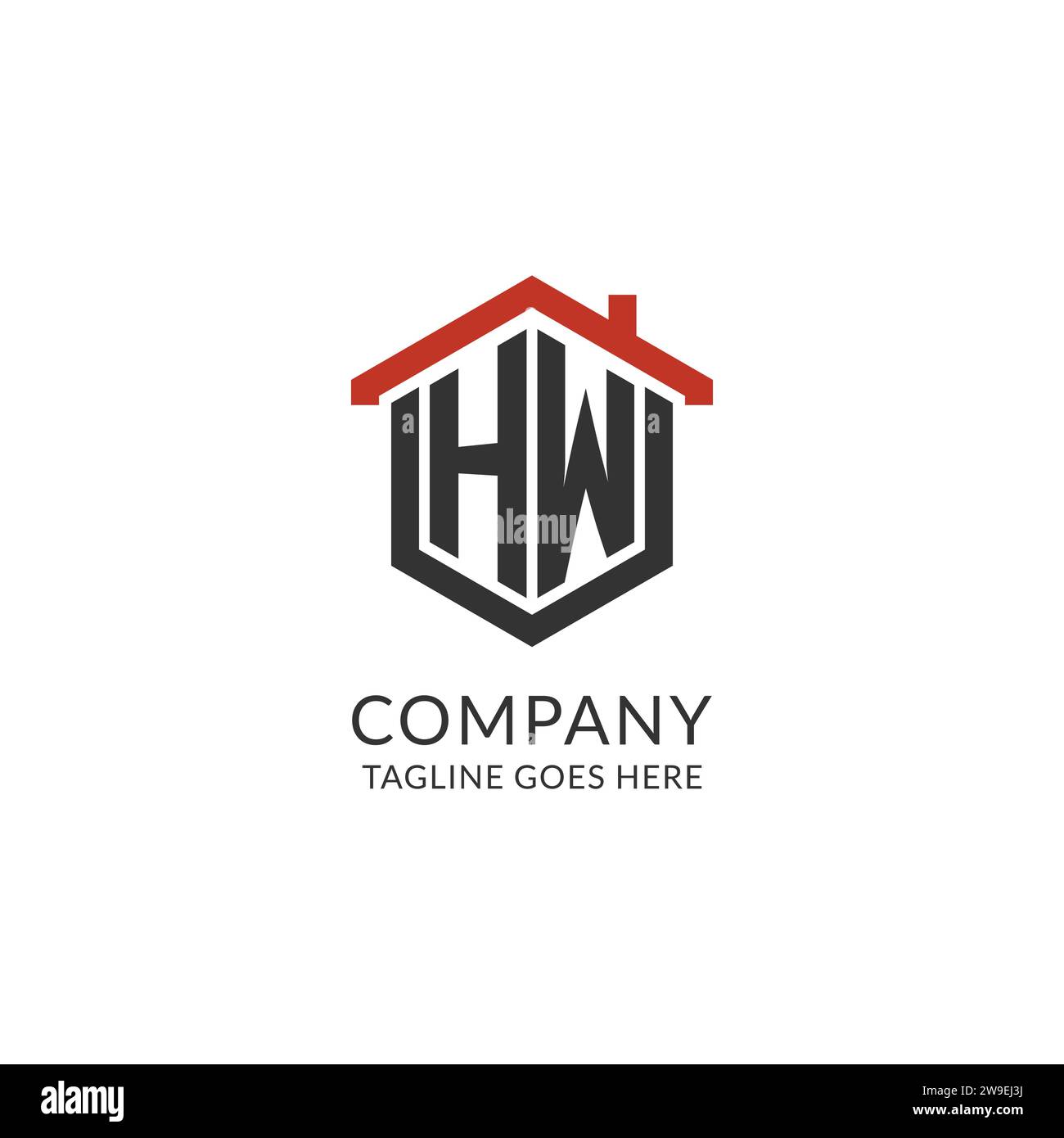 Initial logo HW monogram with home roof hexagon shape design, simple ...