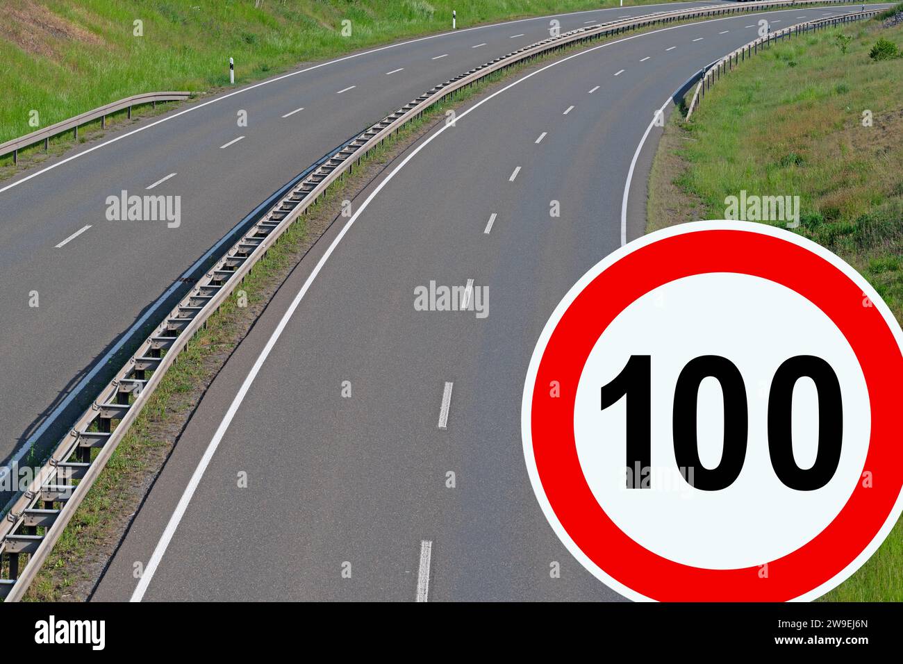 Highway with traffic sign Tempo 100, 2D illustration Stock Photo - Alamy