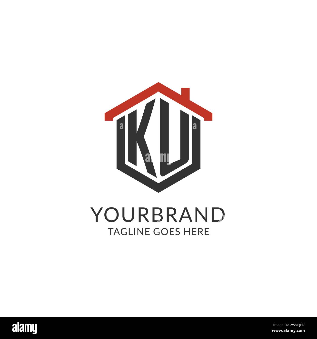 Initial logo KU monogram with home roof hexagon shape design, simple and minimal real estate ...