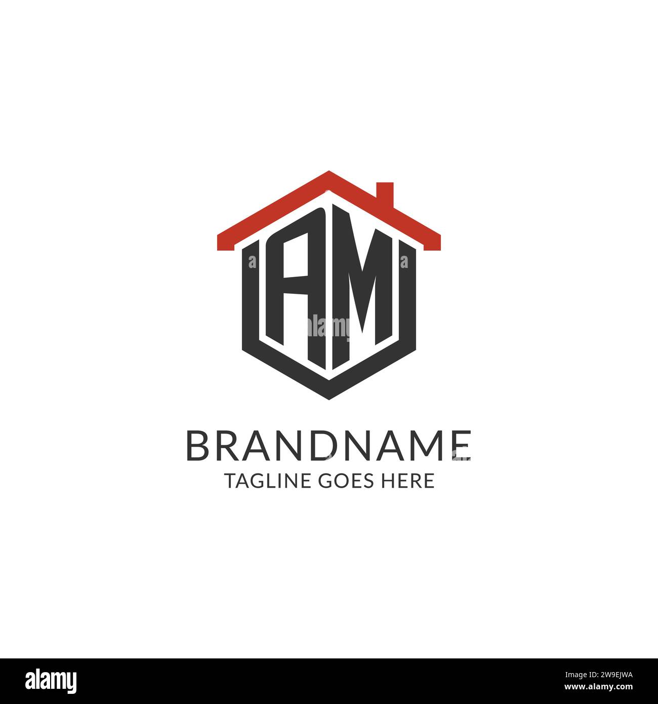Initial logo AM monogram with home roof hexagon shape design, simple ...