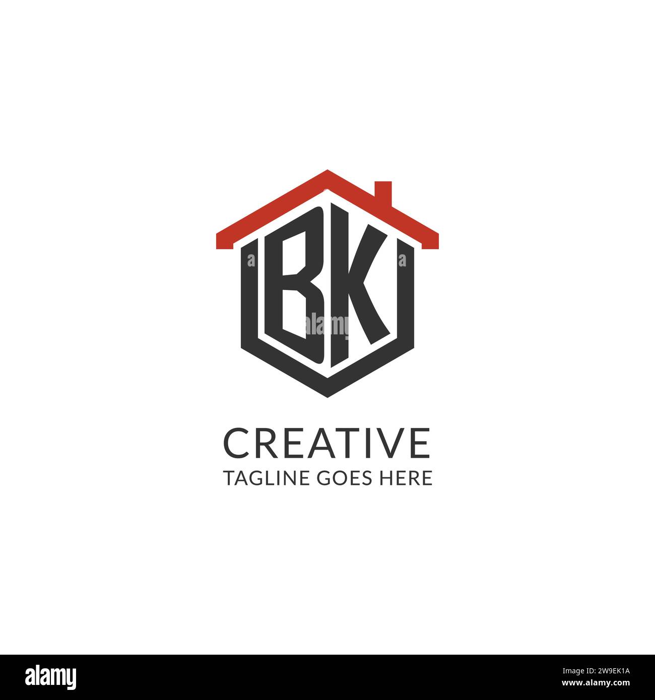 Initial logo BK monogram with home roof hexagon shape design, simple ...