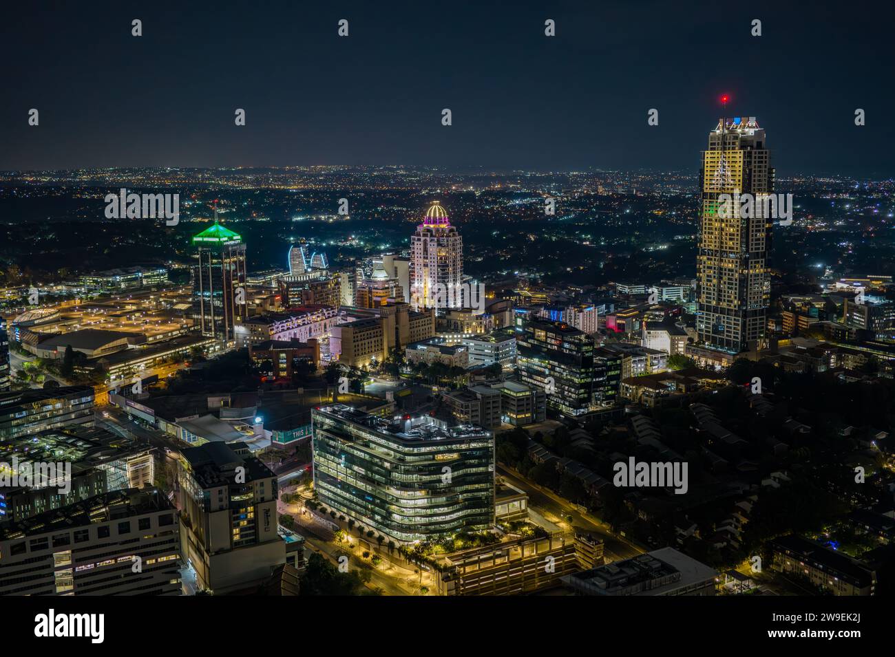 A stunning night time view of downtown Atlanta, featuring the ...