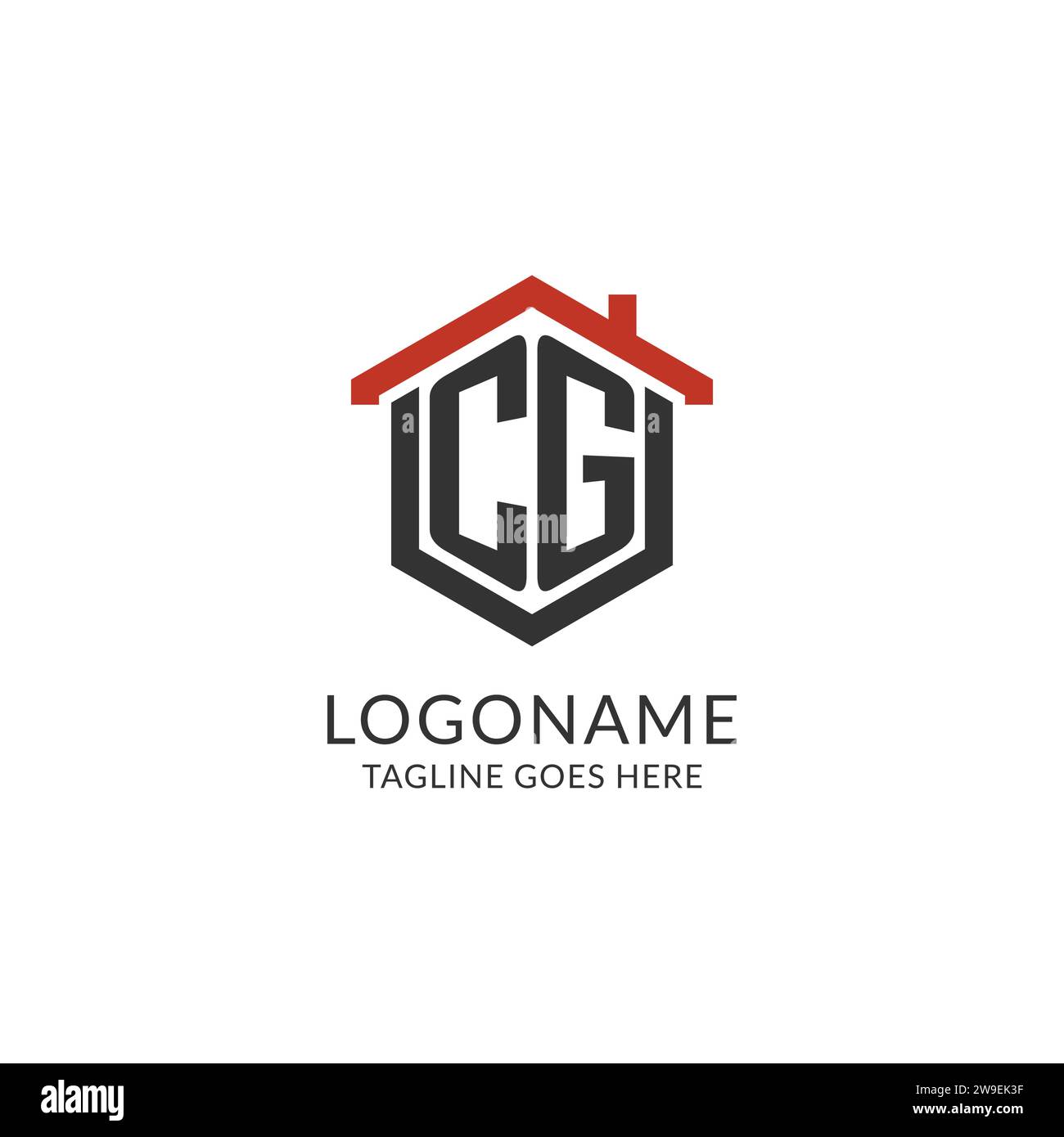 Initial logo CG monogram with home roof hexagon shape design, simple ...