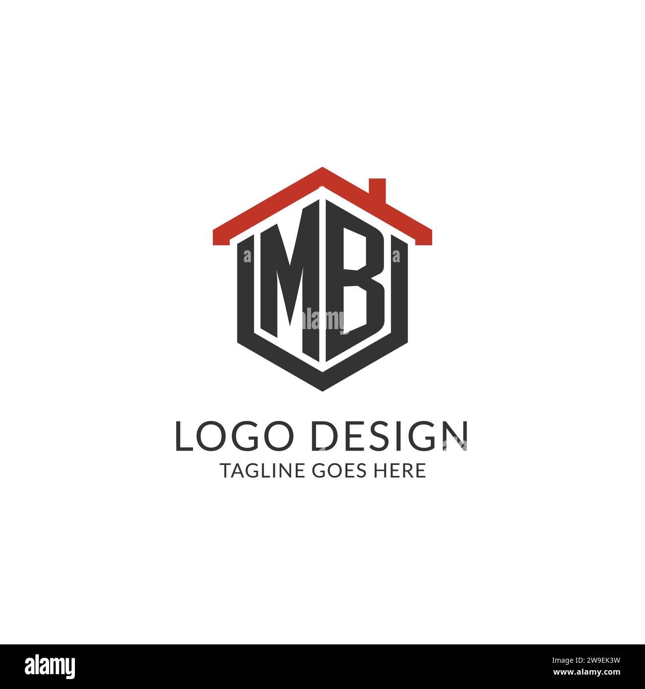 Initial logo MB monogram with home roof hexagon shape design, simple and minimal real estate ...