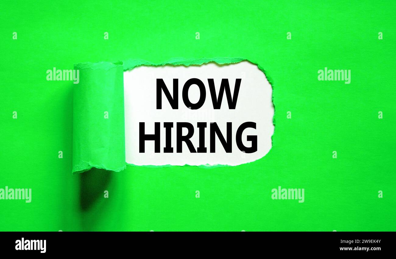 Now hiring symbol. Concept words Now hiring on beautiful white paper ...