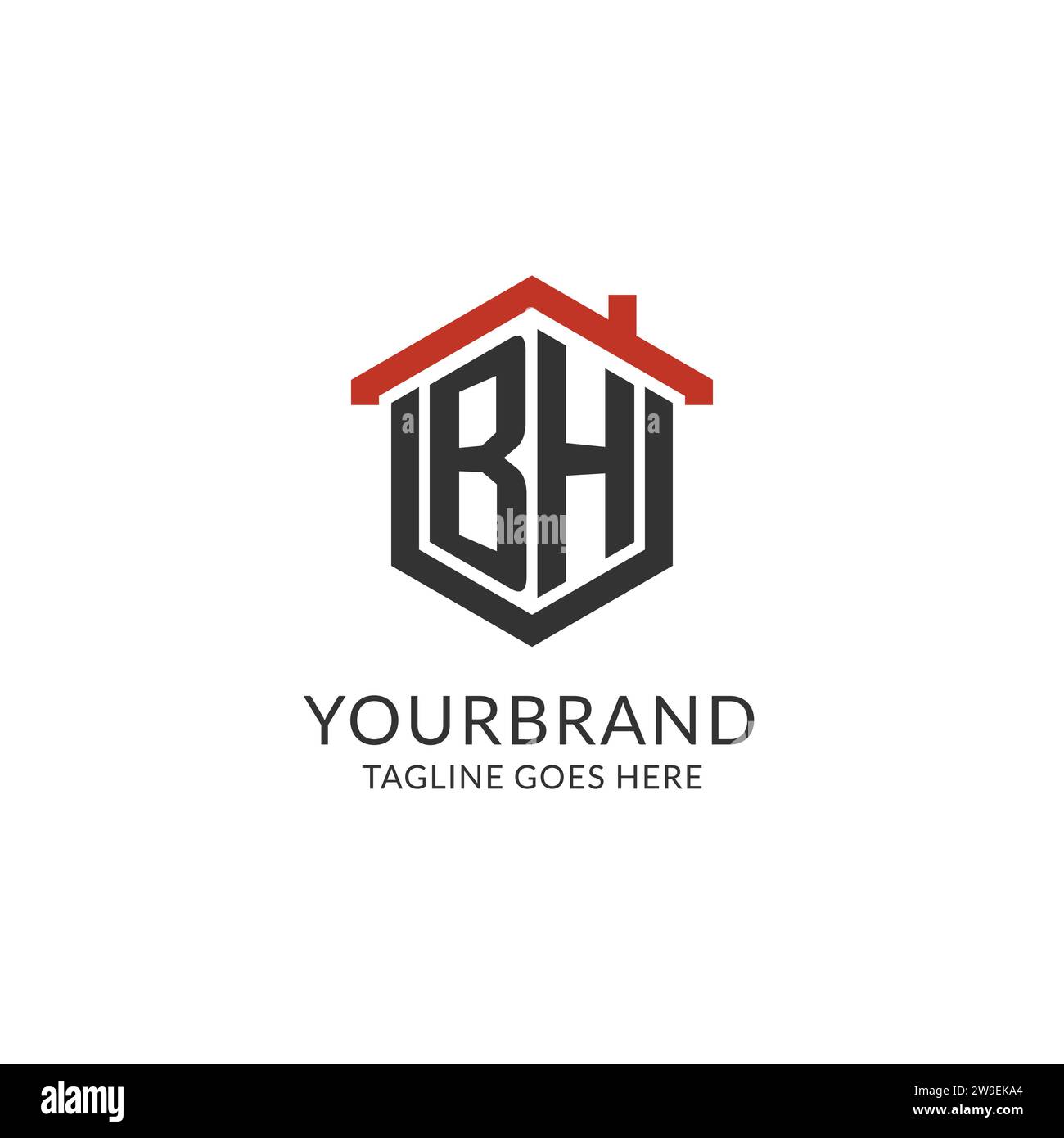 Initial logo BH monogram with home roof hexagon shape design, simple ...