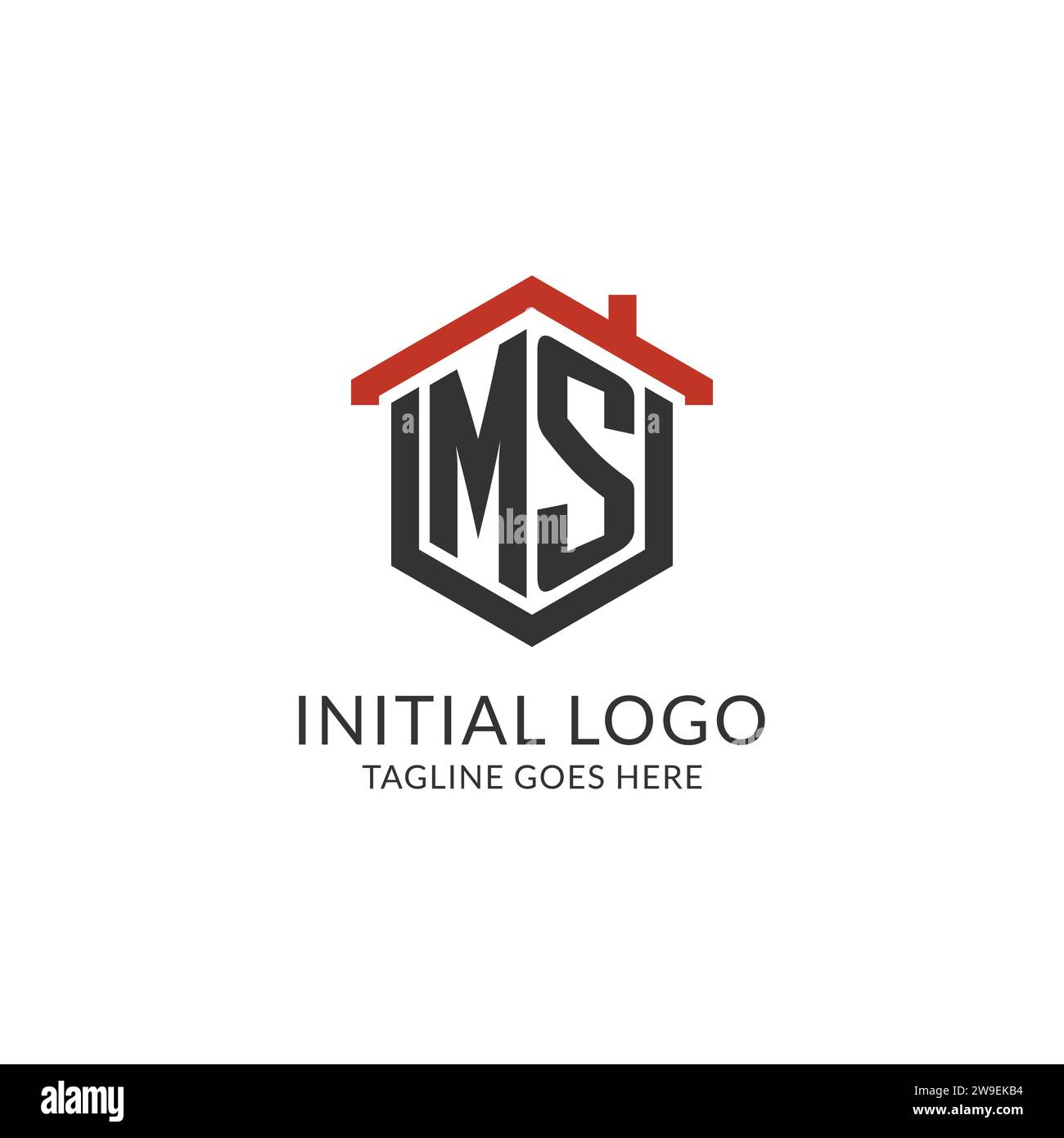 Initial logo MS monogram with home roof hexagon shape design, simple ...