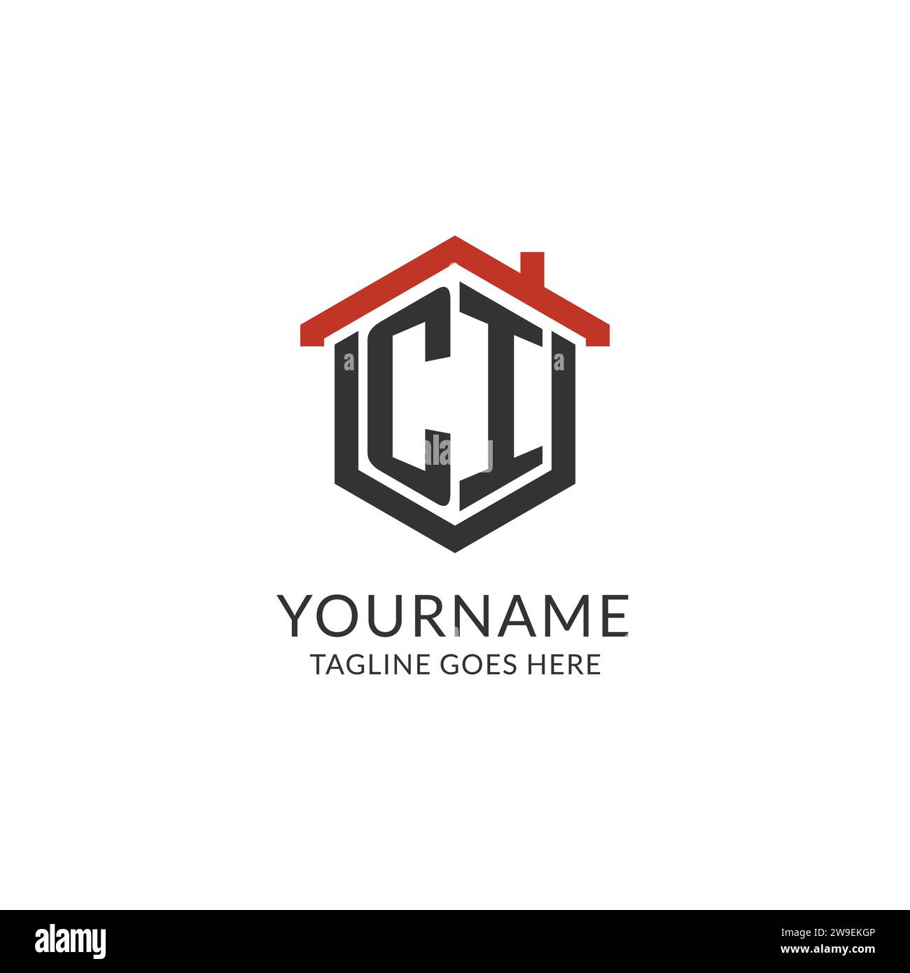 Initial logo CI monogram with home roof hexagon shape design, simple ...