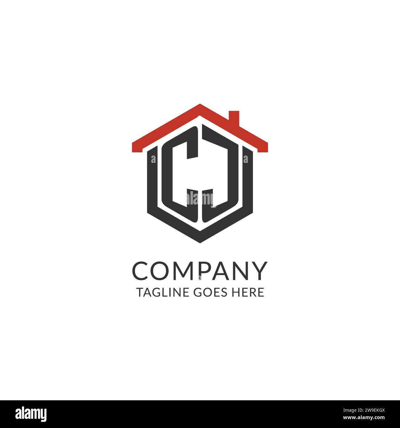 Initial logo CJ monogram with home roof hexagon shape design, simple ...