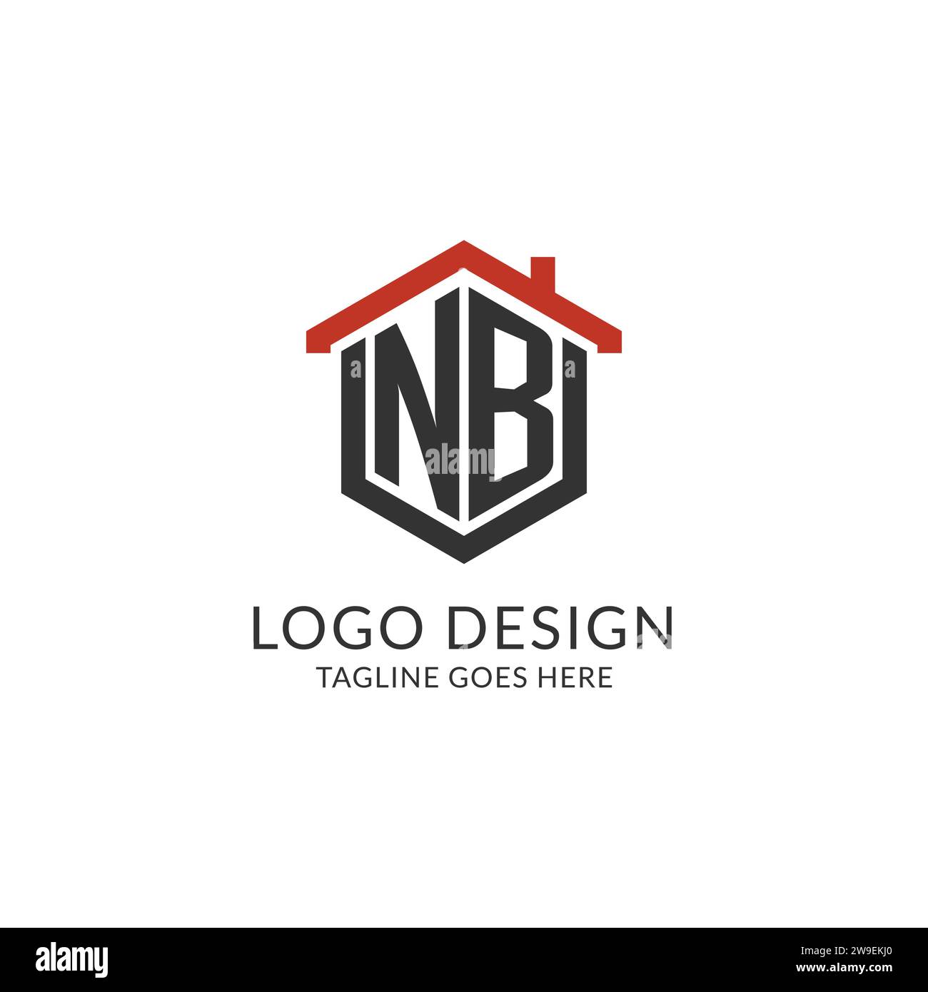 Initial logo NB monogram with home roof hexagon shape design, simple ...