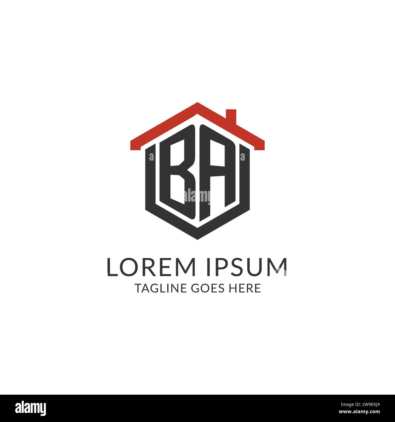 Initial logo BA monogram with home roof hexagon shape design, simple ...