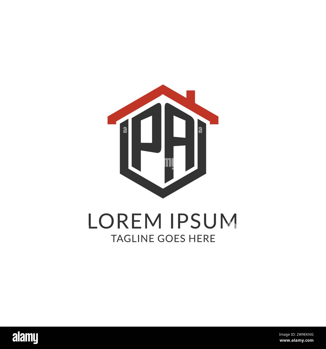 Initial logo PA monogram with home roof hexagon shape design, simple ...