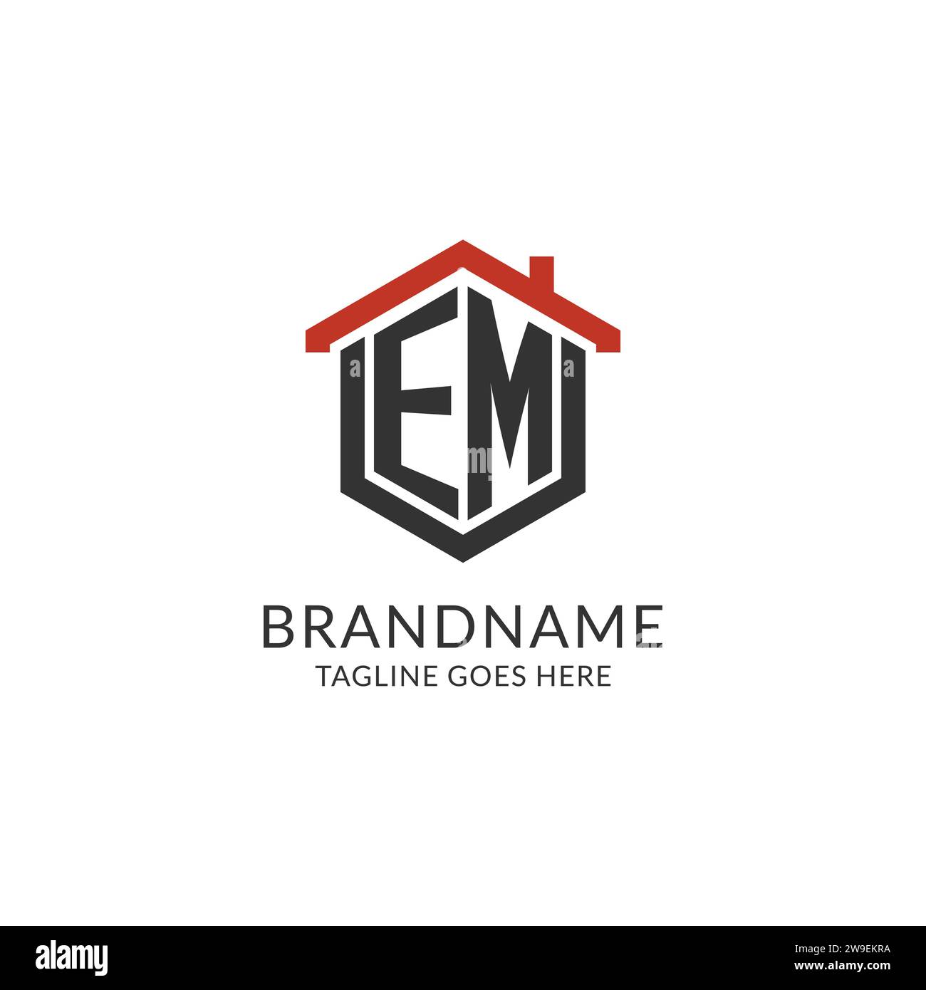Initial logo EM monogram with home roof hexagon shape design, simple ...