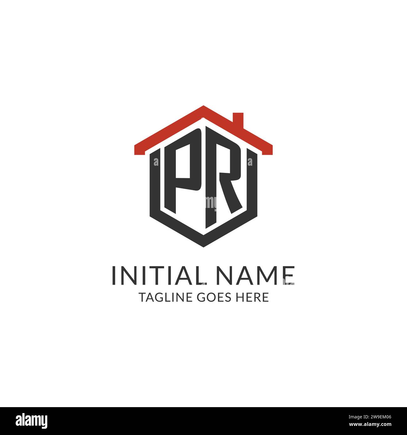 Initial logo PR monogram with home roof hexagon shape design, simple ...